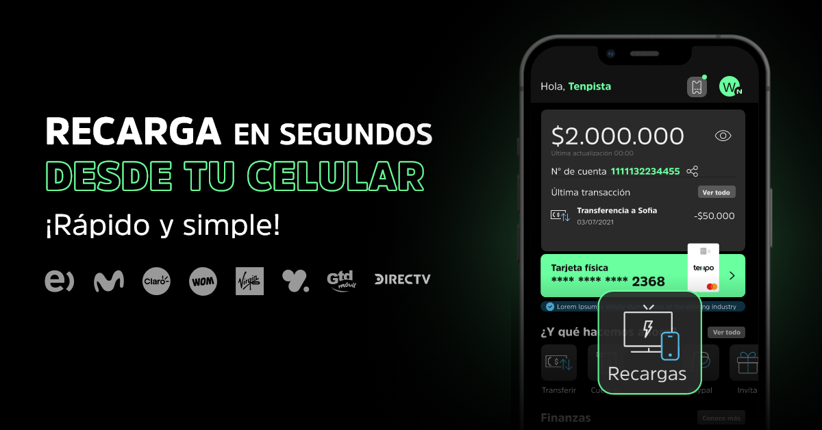 Tenpo | Recargas | Recarga en línea DIRECTV, WOM y miles de servicios